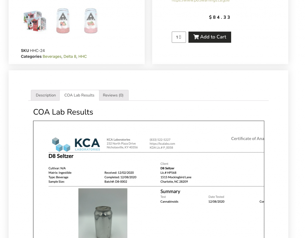 COA’s – South Carolina Grapevine Distributors CBD